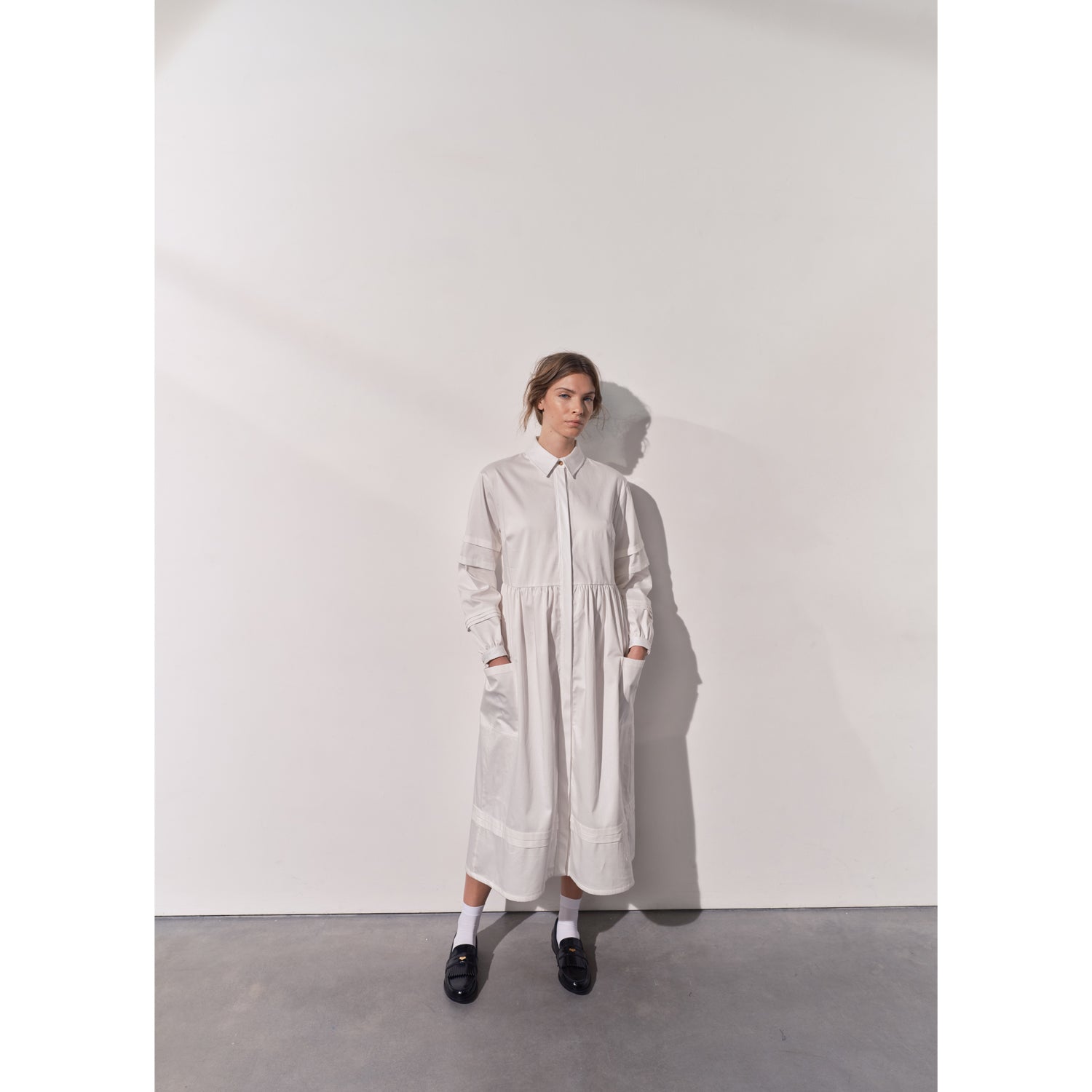 Loom London Women's Isla Pleat Detail White Shirt Dress