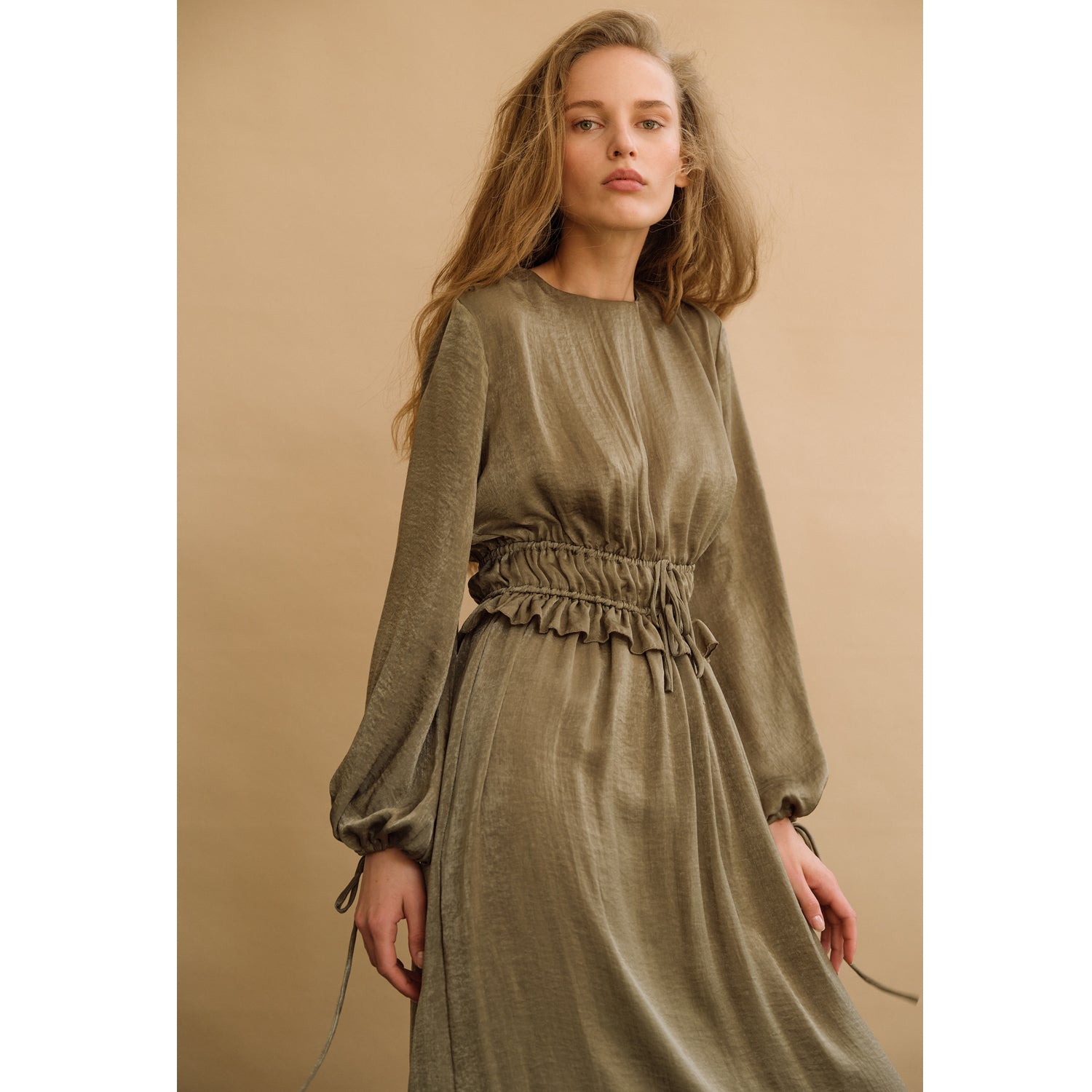Loom London Women's Dahlia Khaki Green Long Dress