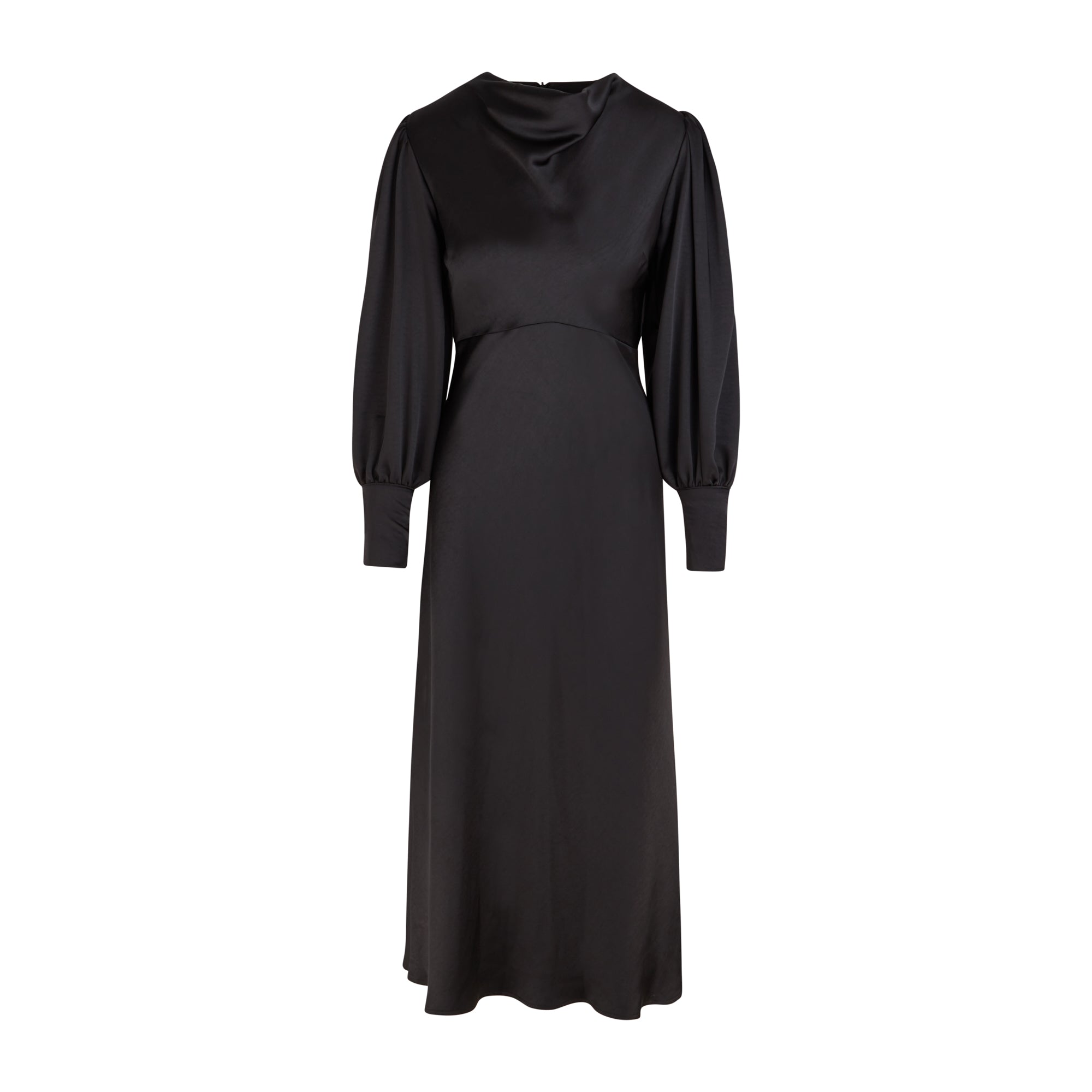 Loom London Women's Sadie Black Satin Cowl Neck Midi Dress