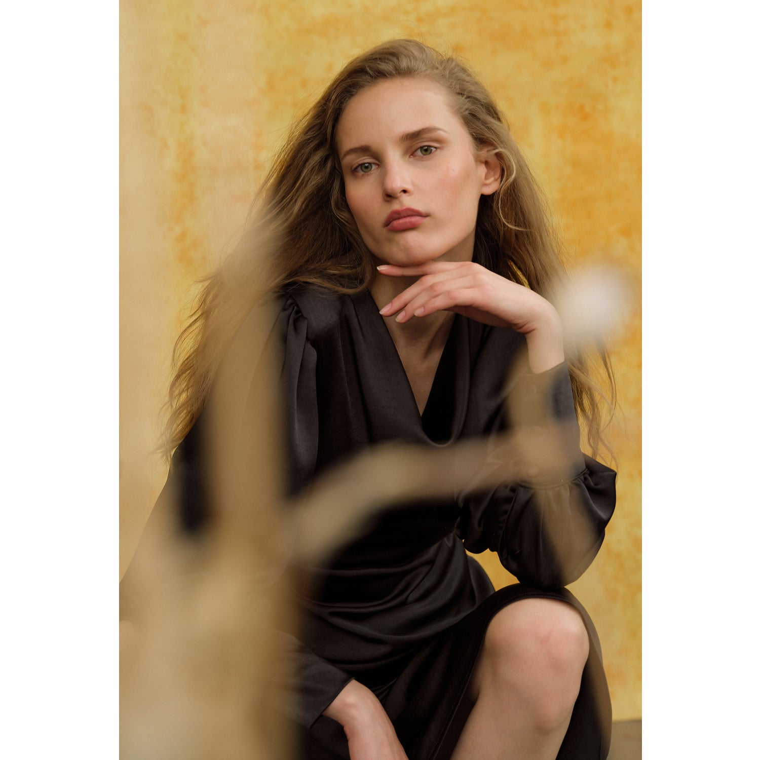 Loom London Women's Sadie Black Satin Cowl Neck Midi Dress